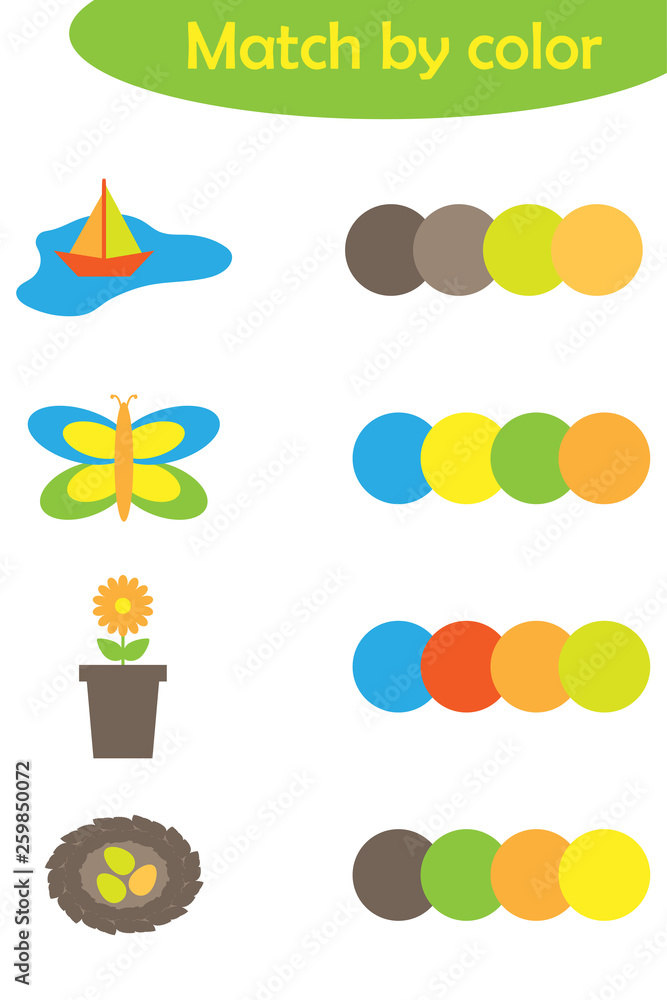 Vector de Stock Matching game for children, connect colorful spring ...