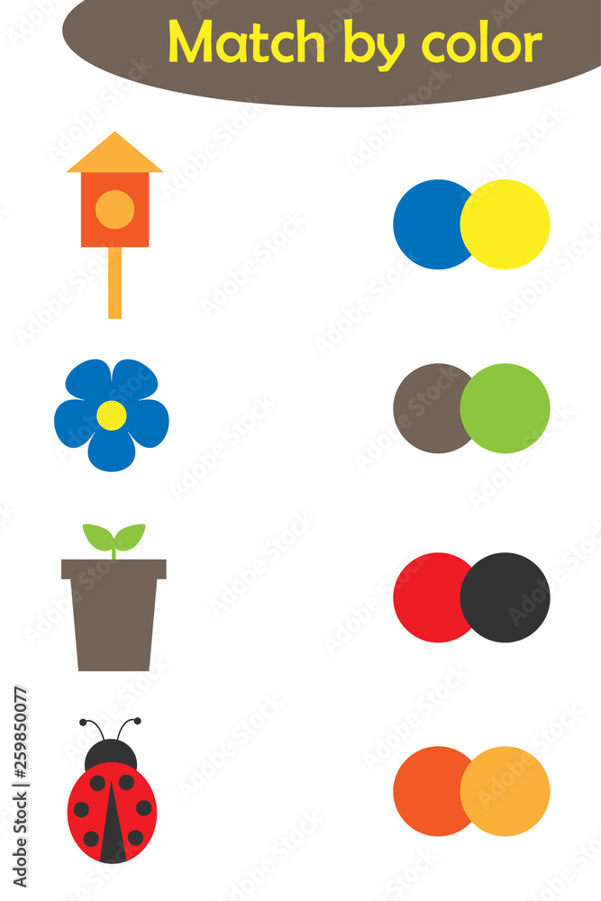 Matching game for children, connect colorful spring images with same ...