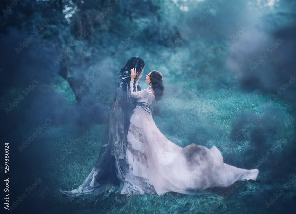 brunette girl ghost and spirit of nightly mysterious cold blue forest ...