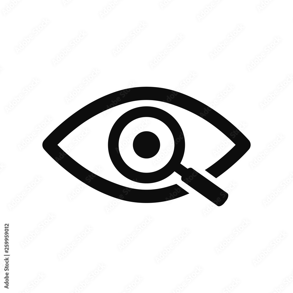 Magnifier with eye outline icon. Find icon, investigate concept symbol ...