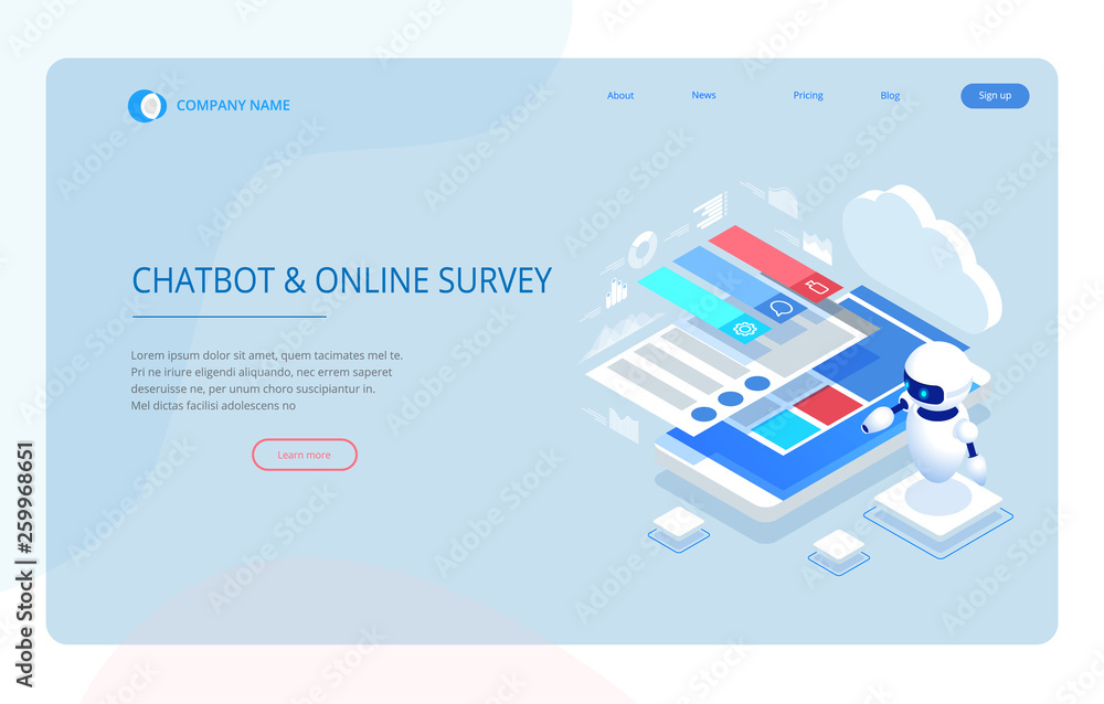 Isometric Chat bot and online survey. Online exam, questionnaire form ...