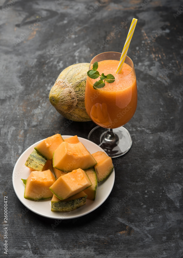 Musk melon juice with slice, also known as Kharbuj/kharbuja fruit ...