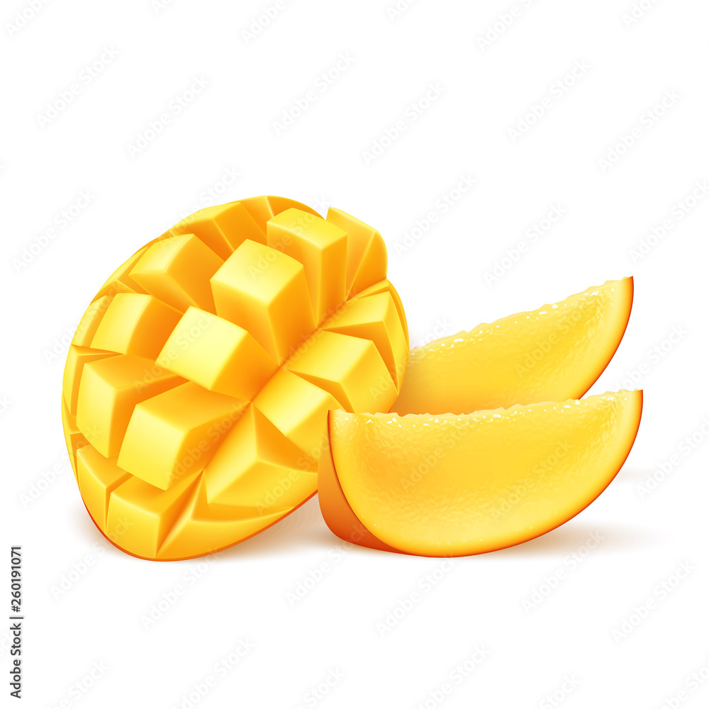 Vector realistic ripe cube sliced mango fruit Stock Vector | Adobe Stock