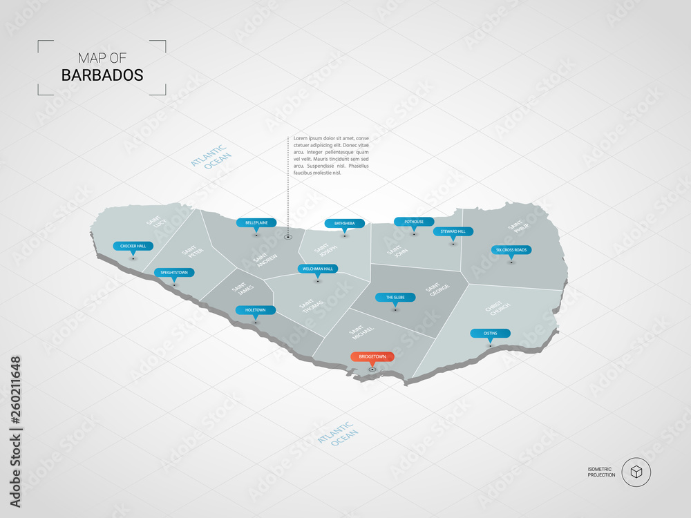 Isometric 3D Barbados map. Stylized vector map illustration with cities ...