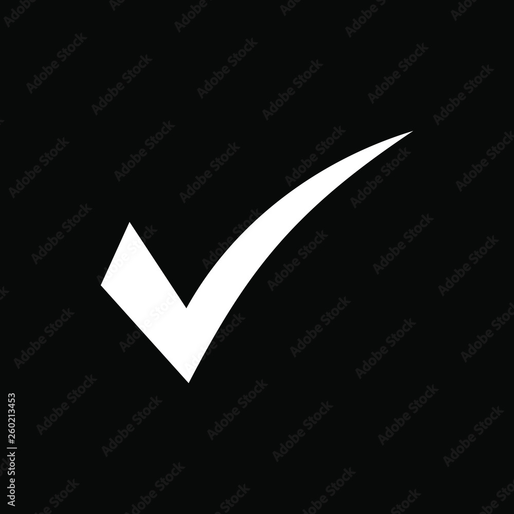 White check mark icon on black background. Tick symbol, tick icon vector illustration. Stock ...