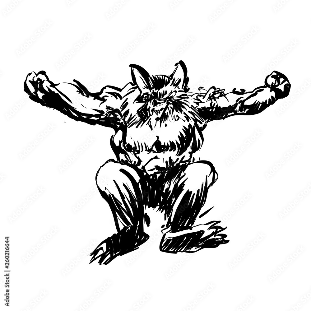 Werewolf jumping drawing - Vector illustration Stock Vector | Adobe Stock