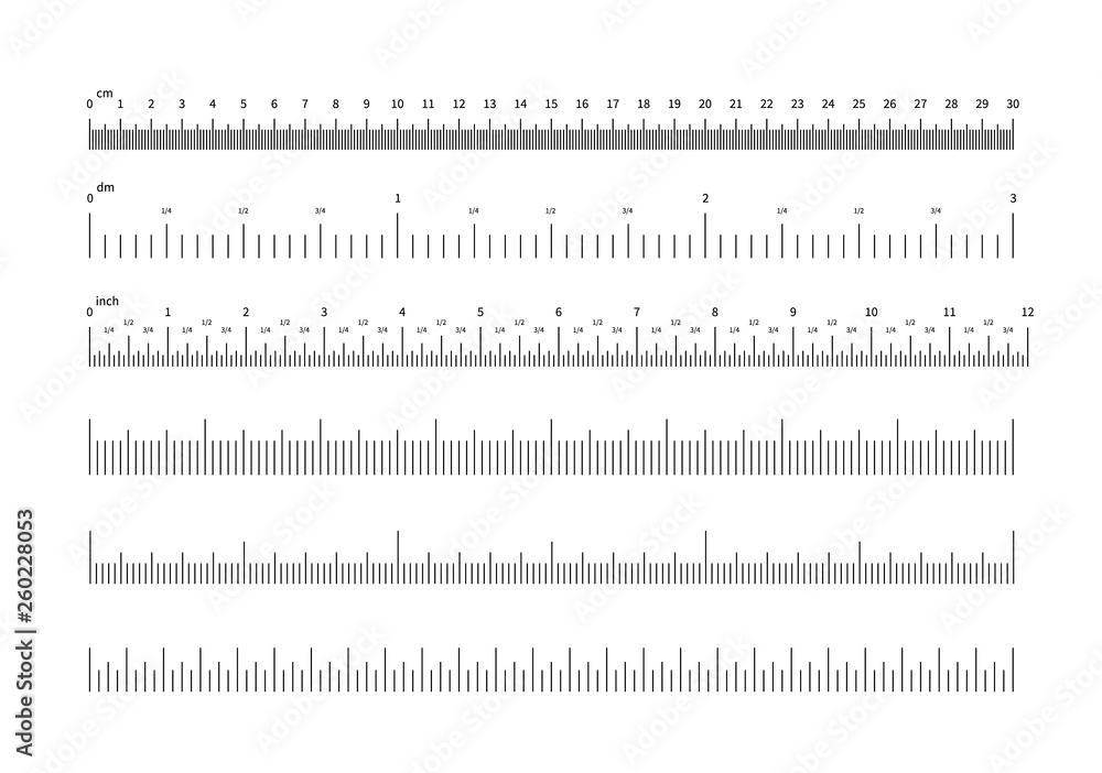 Ruler scale. Inch and cm measuring scales. Horizontal calibration ...