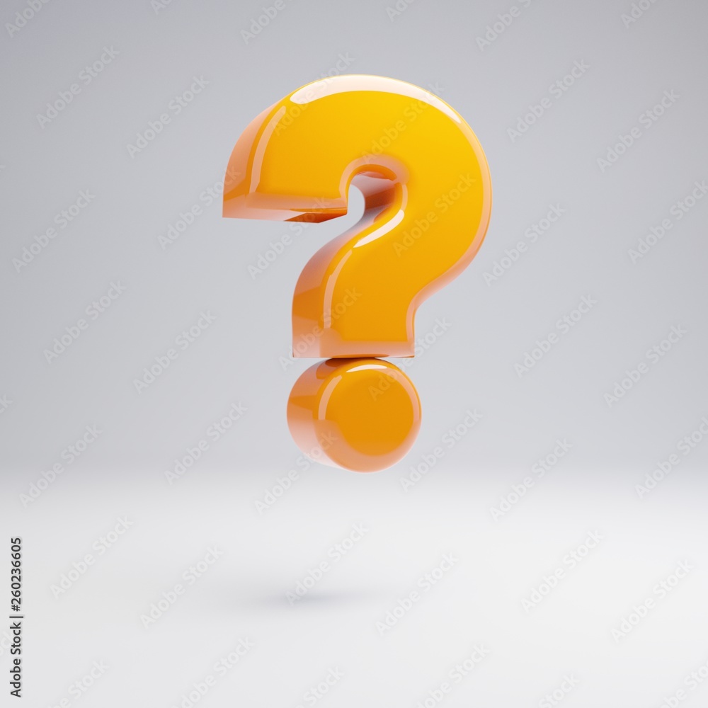 Volumetric glossy hot orange question mark symbol isolated on white ...