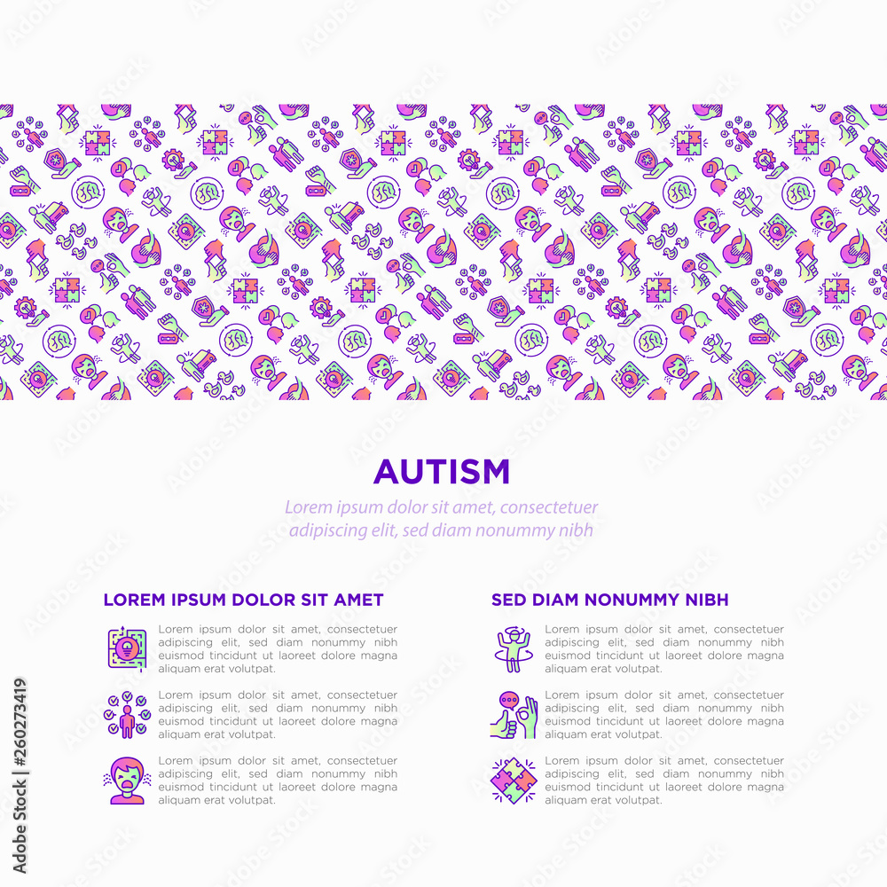 Autism concept, symptoms and adaptive skills thin line icons ...