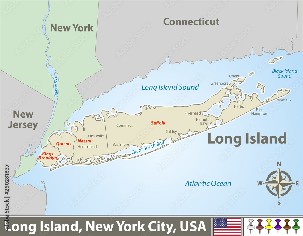 Map of Long Island Stock Vector | Adobe Stock