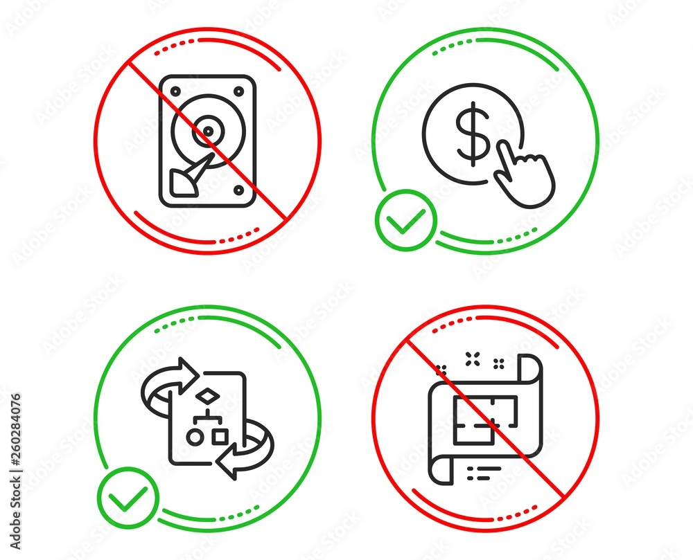 Do or Stop. Technical algorithm, Buy currency and Hdd icons simple set ...