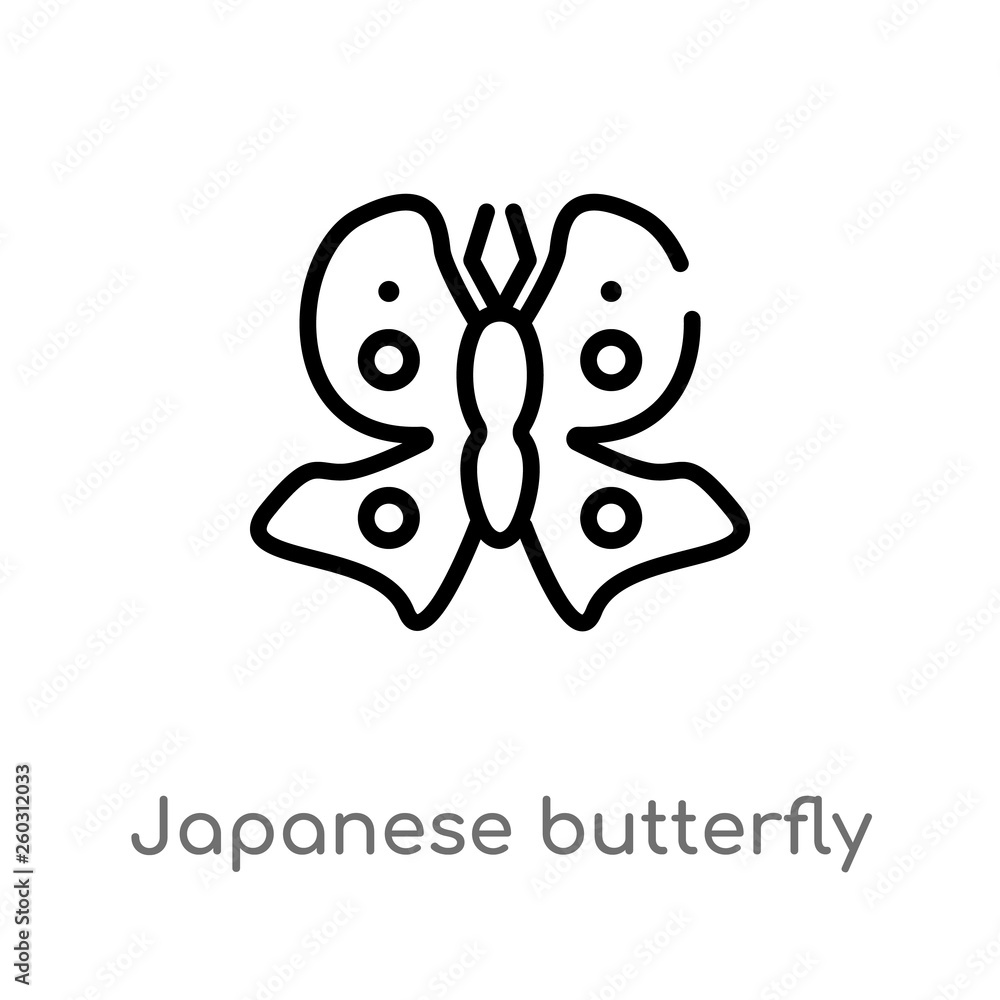 outline japanese butterfly vector icon. isolated black simple line ...