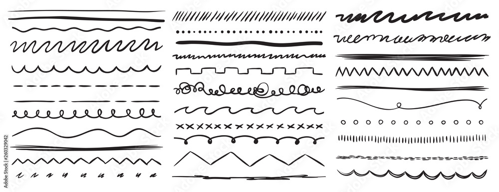 Hand drawn lines. Marker line divider, handmade pencil strokes brush ...