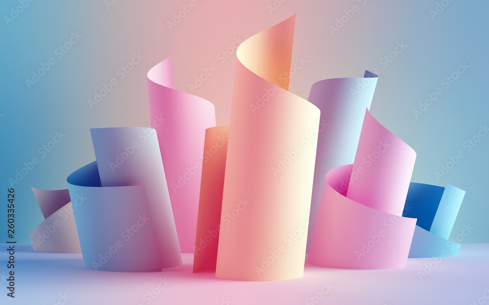 3d render, paper ribbon rolls, abstract shapes, fashion background ...