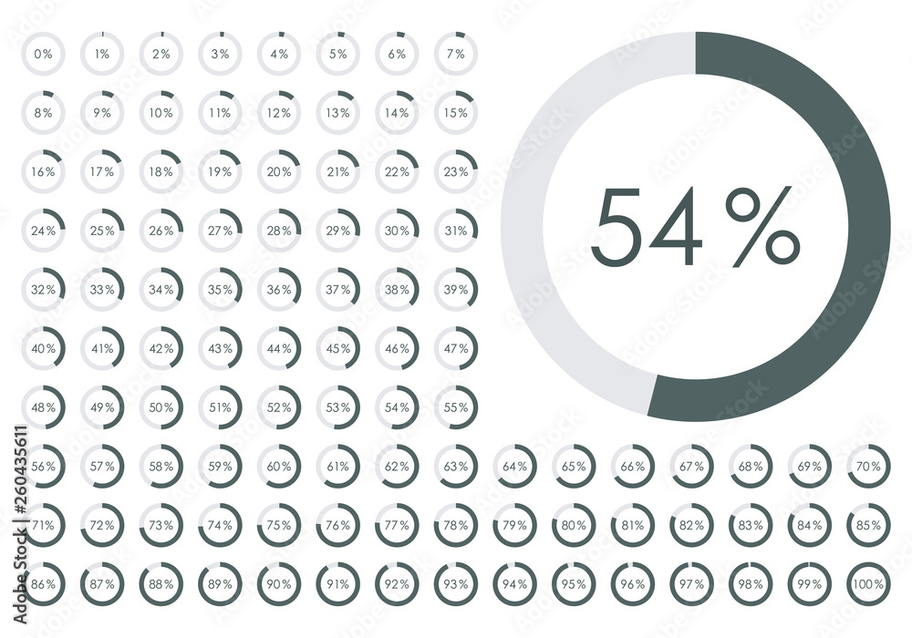 Percentage diagram set. Circle Pie Chart from 1 to 100 percent. Design ...