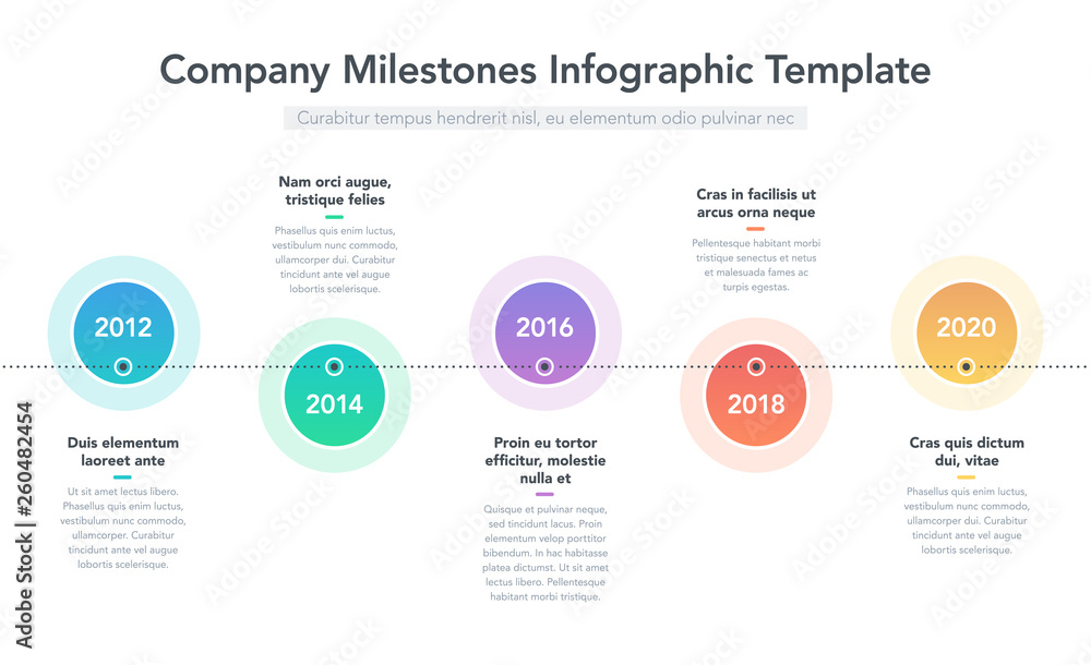 Modern infographic for company milestones timeline with colorful ...