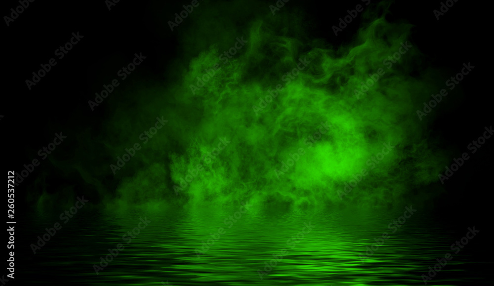 Smoke with reflection in water. Mistery green fog texture overlays ...