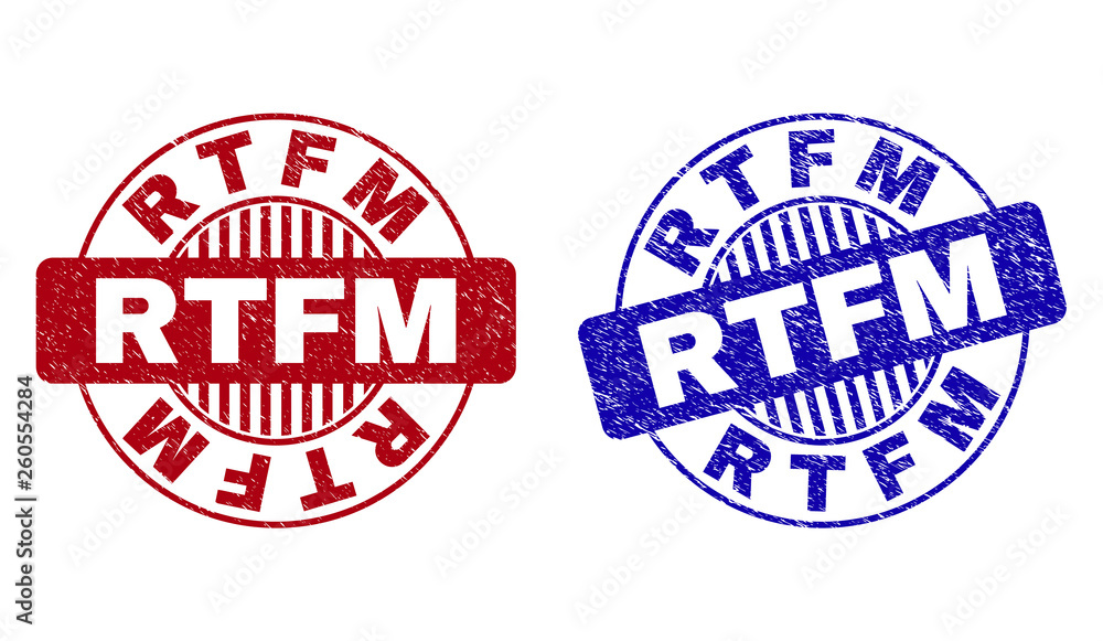 Vettoriale stock di Grunge RTFM round stamp seals isolated on a white ...