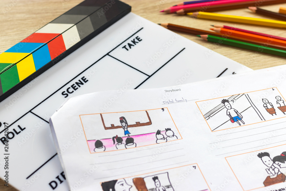 Storyboard drawing with pencil creative sketch cartoon. Storyboarding ...