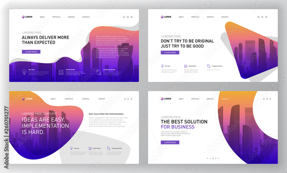 Landing page templates set for business website. Modern web page design ...