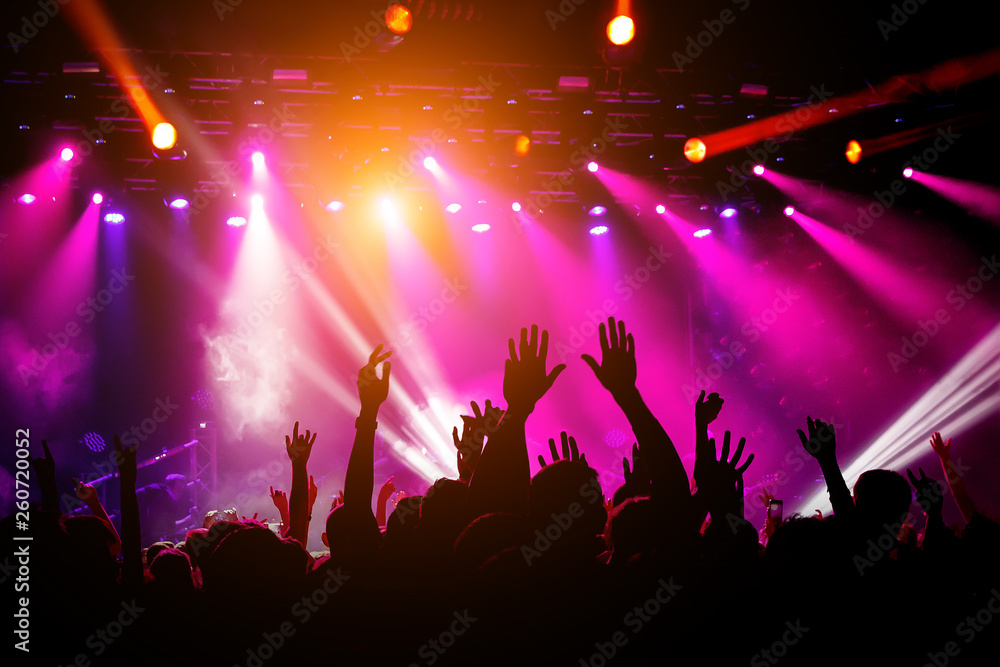 People, crowd on concert. Purple light from stage. Stock Photo | Adobe ...