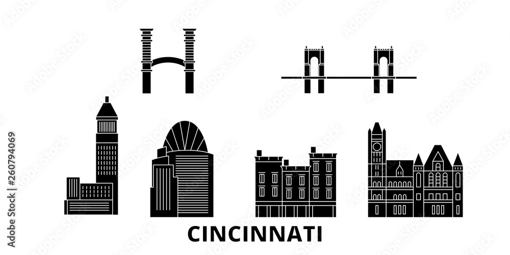 United States, Cincinnati flat travel skyline set. United States ...