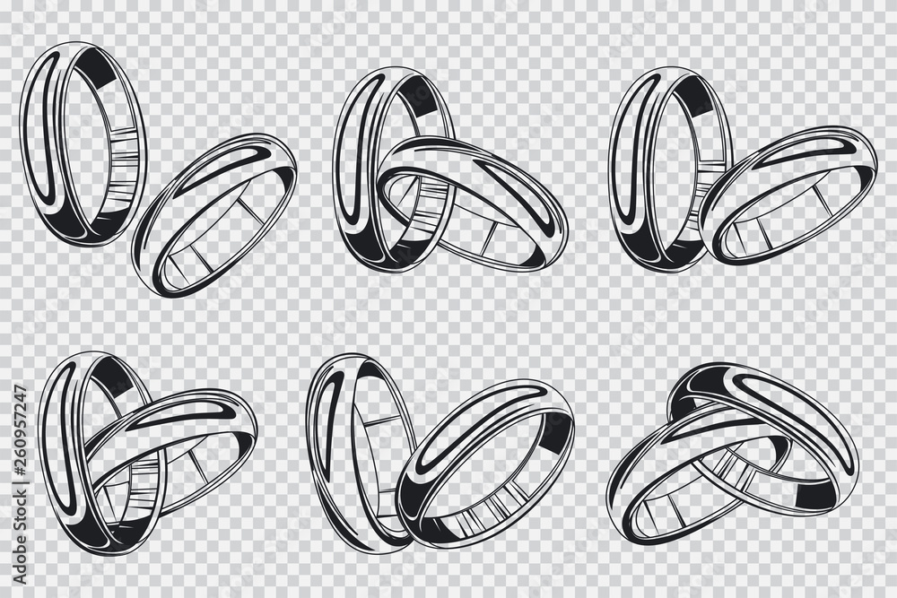 Wedding rings vector black silhouette set. Engagement jewelry ...