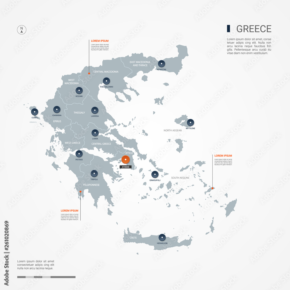 Greece map with borders, cities, capital and administrative divisions ...