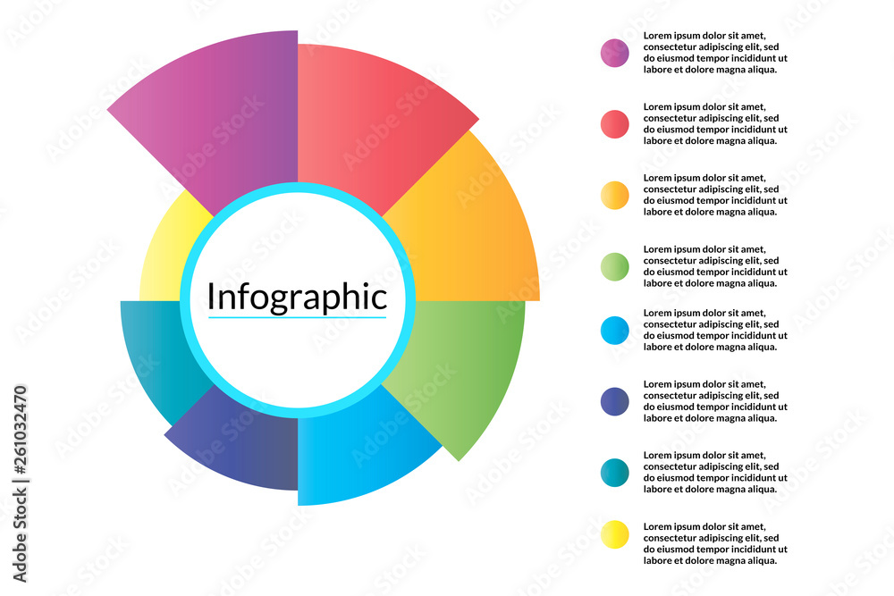 Bright Infographic diagram data visualization template with 8 options ...