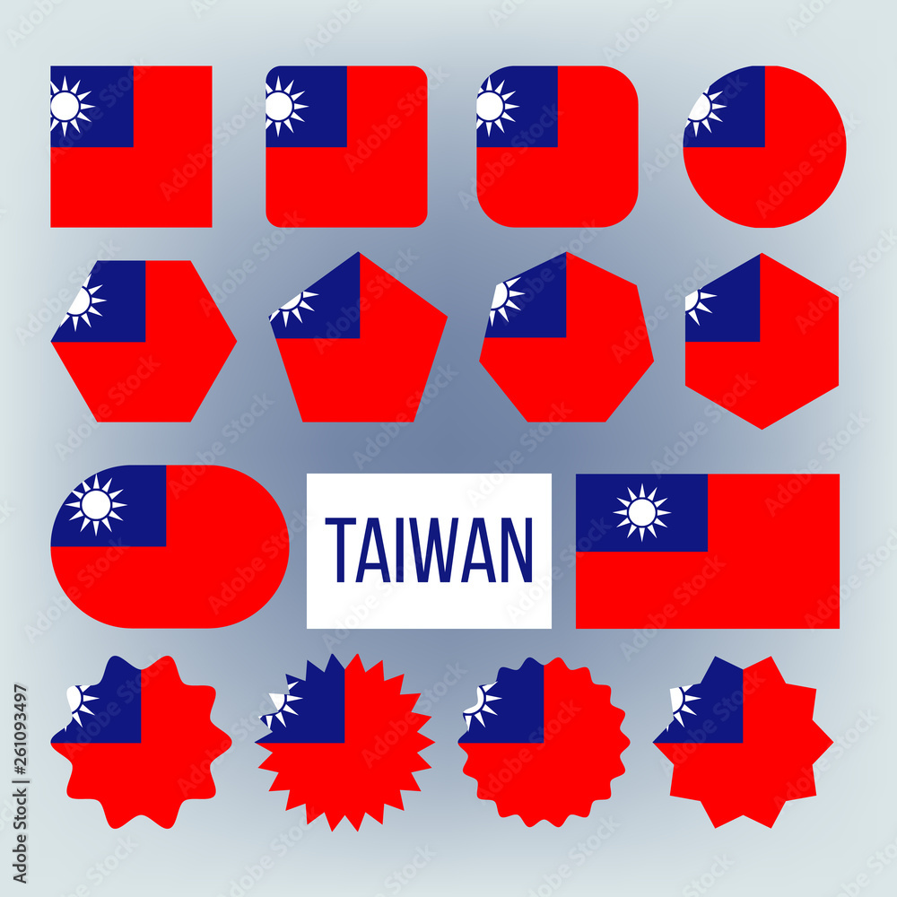 Taiwan Various Shapes Vector National Flags Set. Circle, Square ...