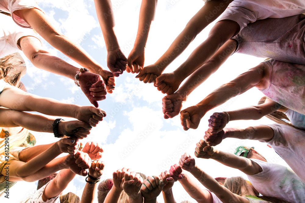 Group of Business People or friends Unite Power of Teamwork With ...