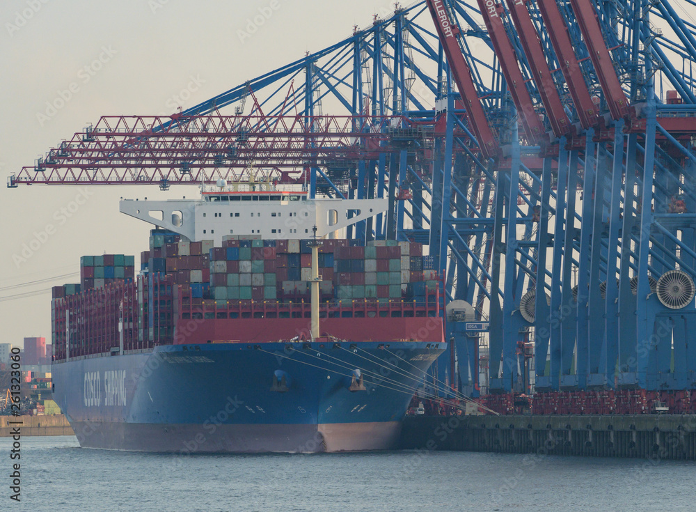 Container Kräne beladen ein Containerschiff am Container Terminal ...