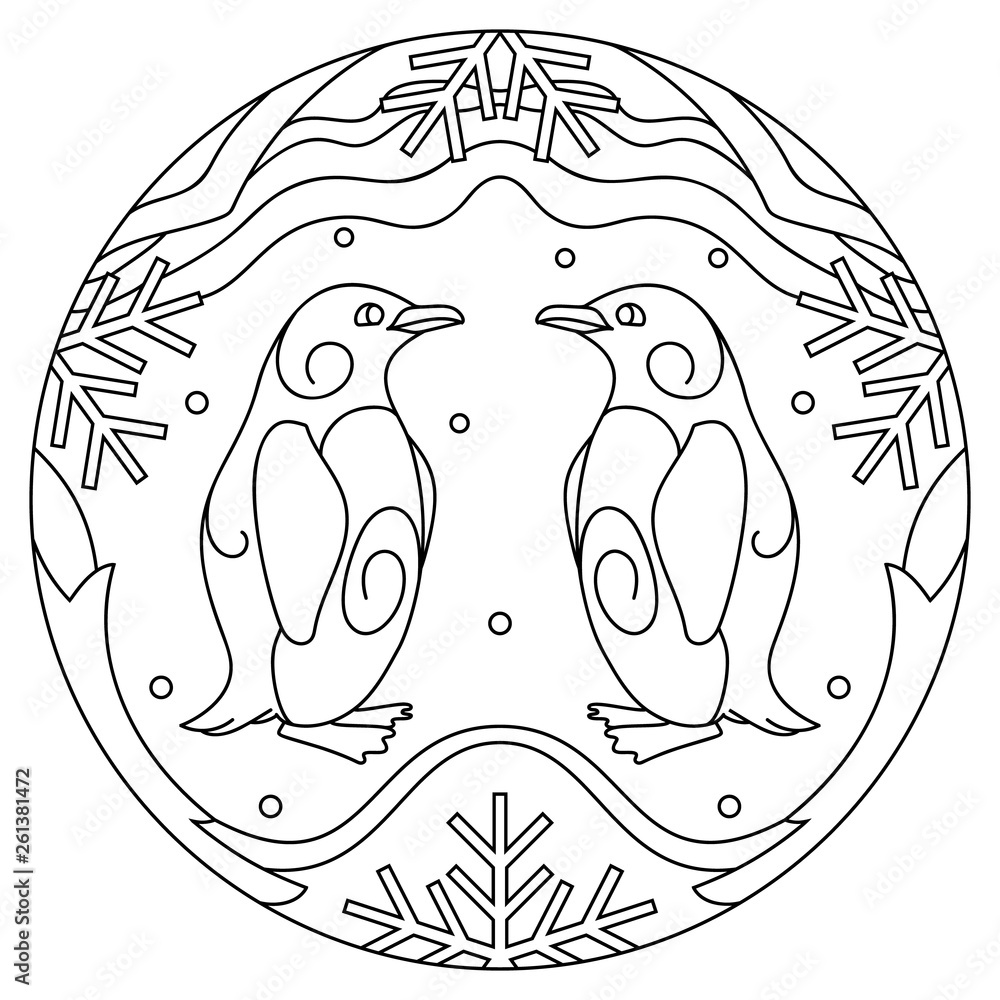 Pattern with penguins. Illustration with a penguin. Mandala with an ...
