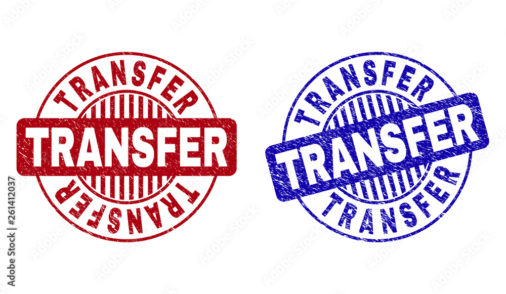 Grunge TRANSFER round stamp seals isolated on a white background. Round seals with grunge ...