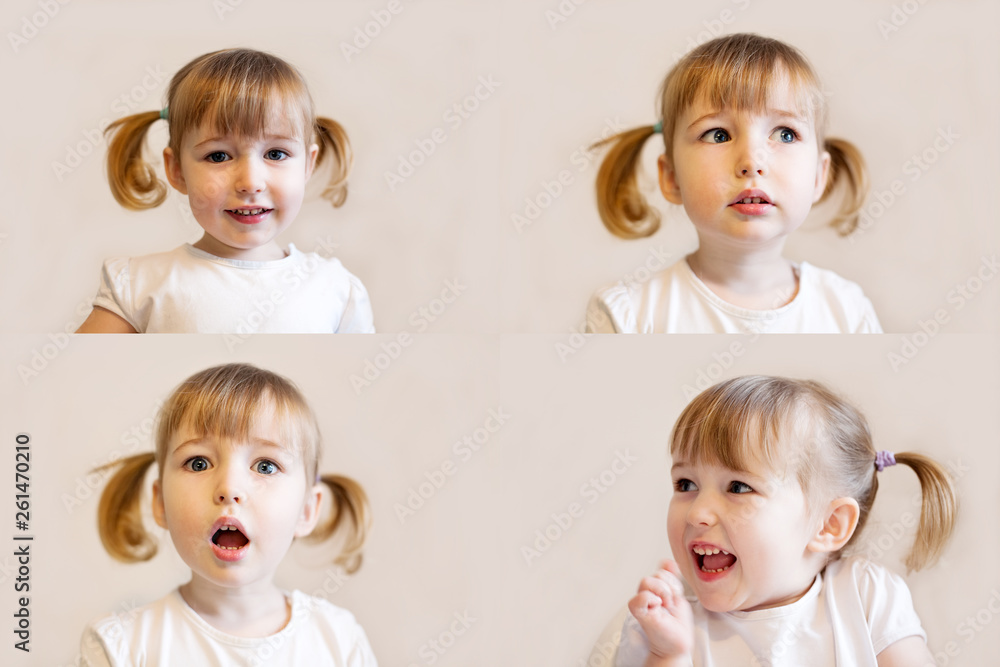collage of photos with sly kid girl with pigtails hair closeup face ...