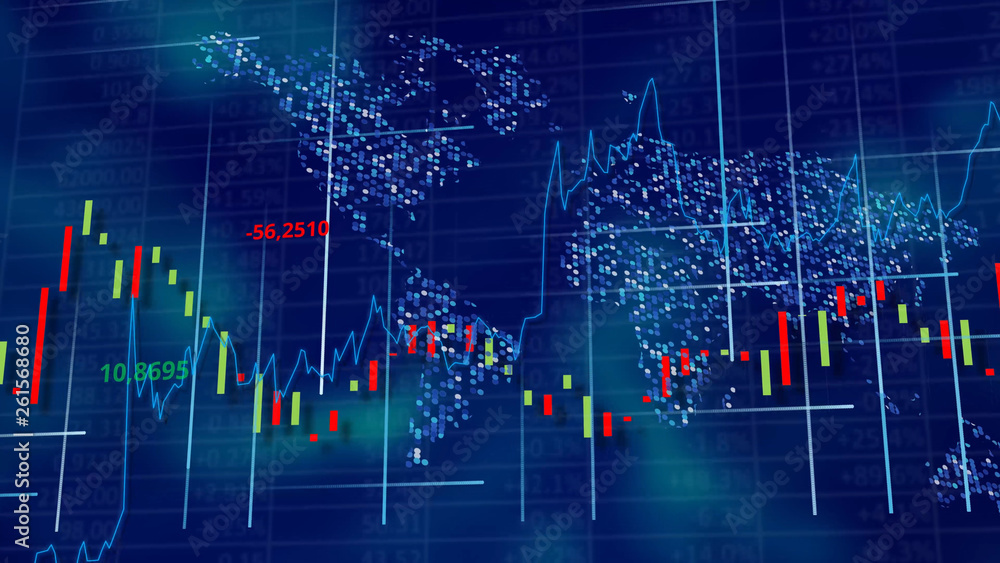 Blue hi-tech background - stock diagrams, graphs and tables. World map ...