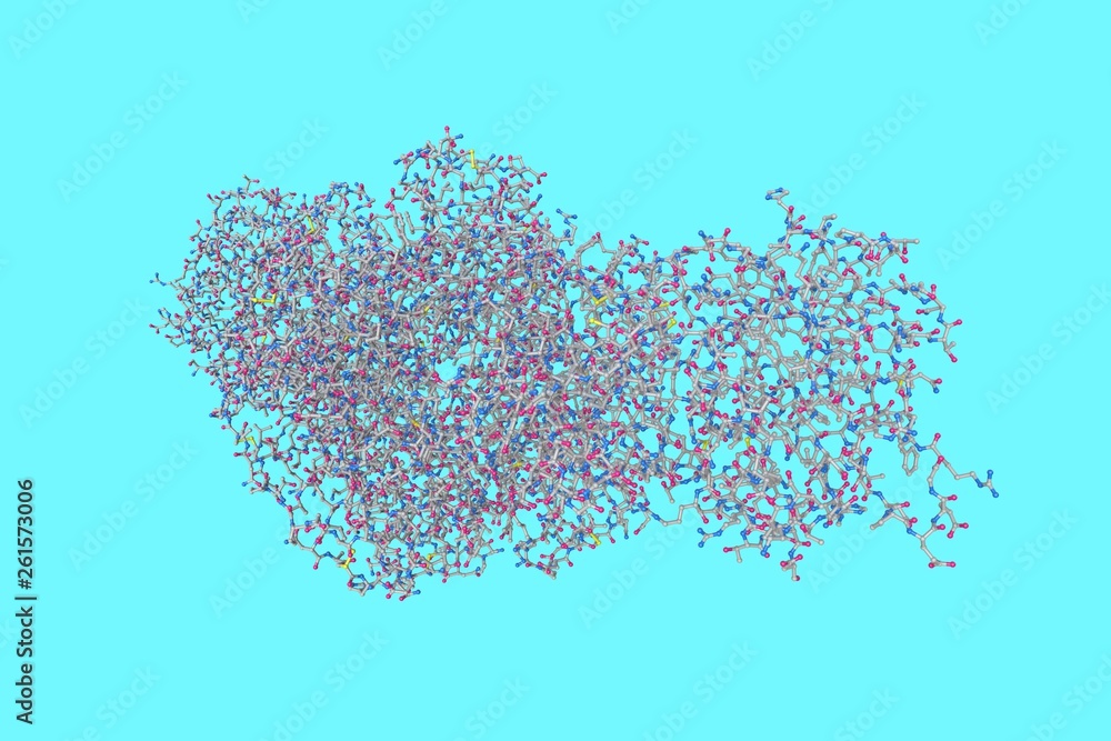 Molecular structure of shiga toxin. Atoms are represented as spheres ...