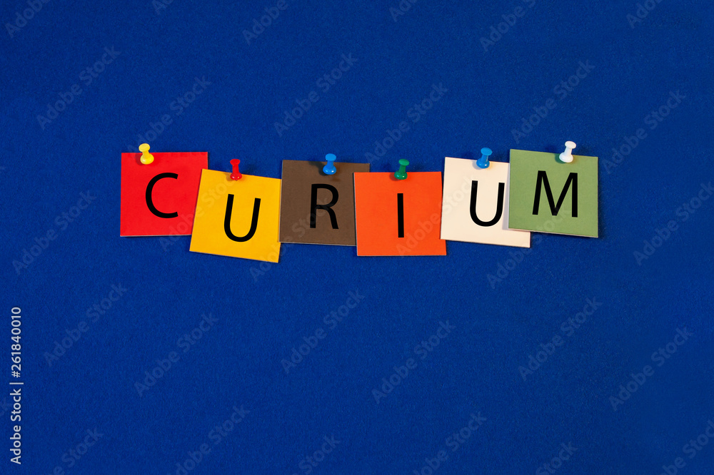 Curium - one of a complete periodic table series of element names ...
