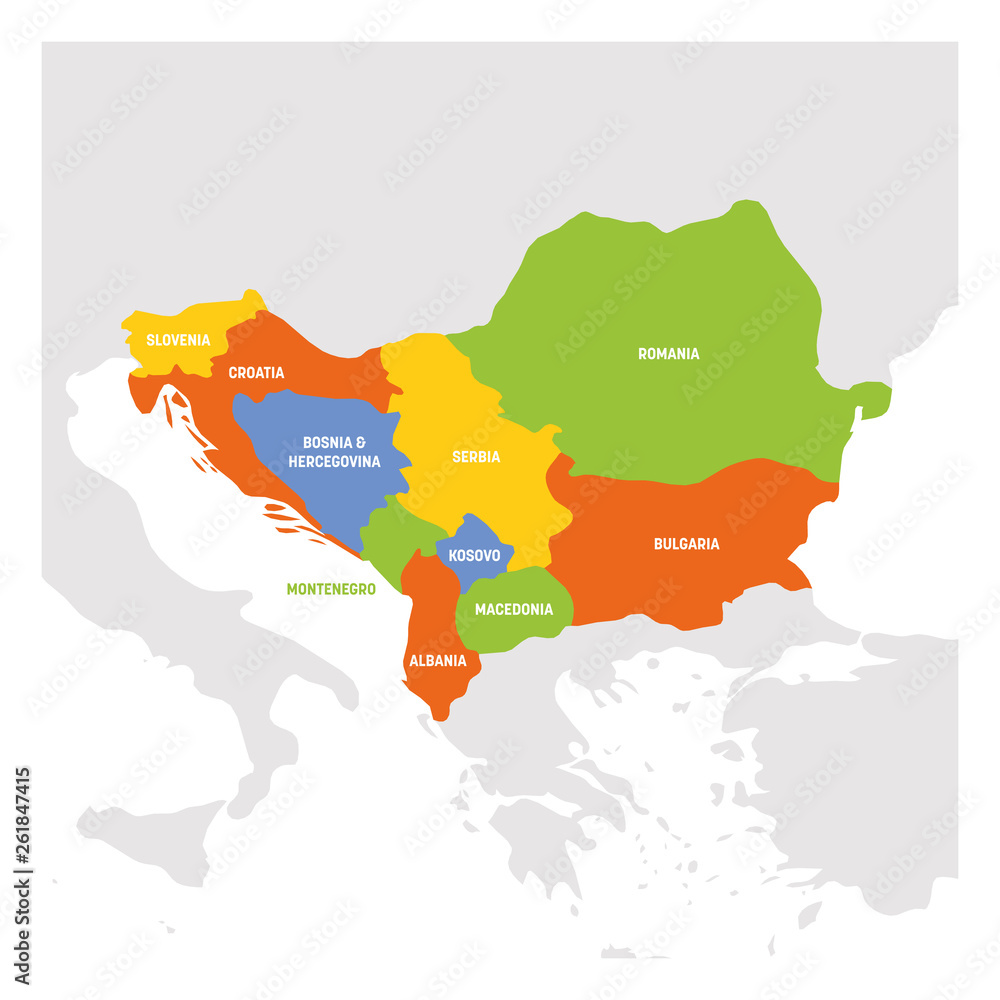 Southeast Europe Region. Map of countries of Balkan Peninsula. Vector ...