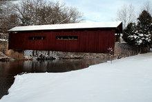Red Covered Bridge In Snow Free Stock Photo - Public Domain Pictures