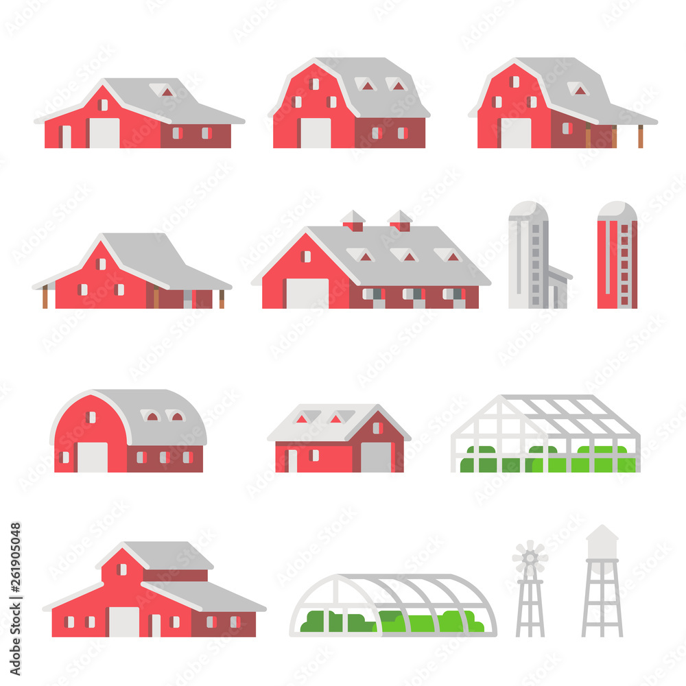 Flat design Barns Farm isolated Stock Vector | Adobe Stock