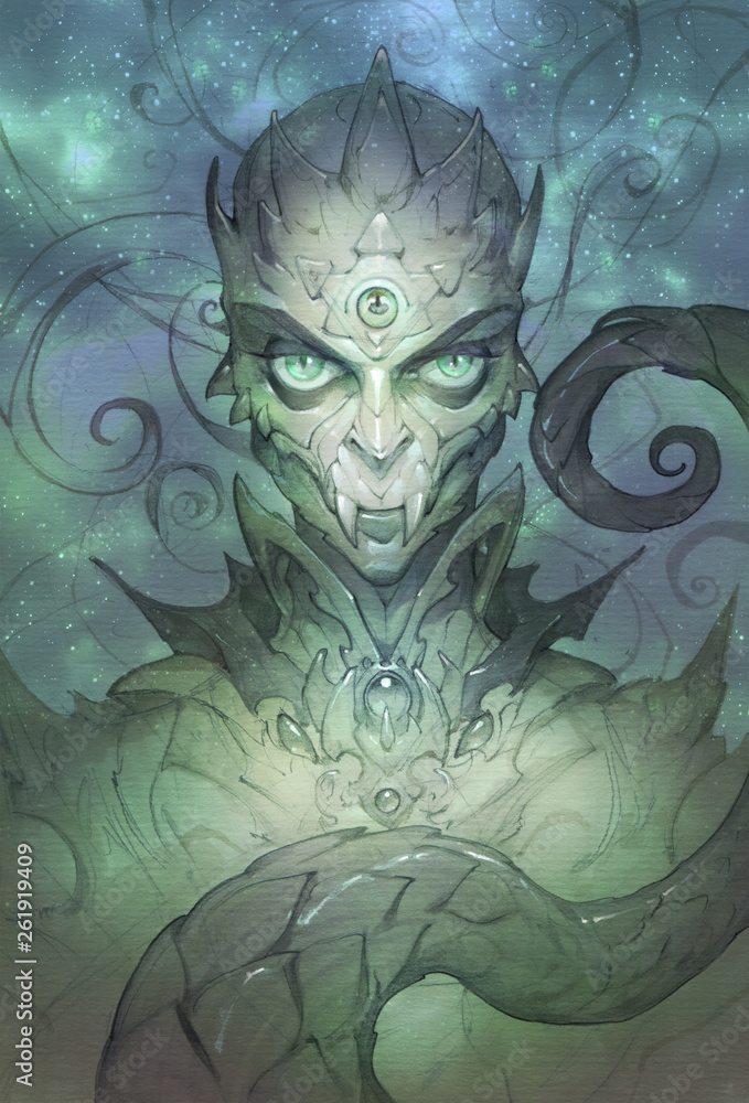 Ilustração Fantasy portrait illustration of a weird and sinister ...