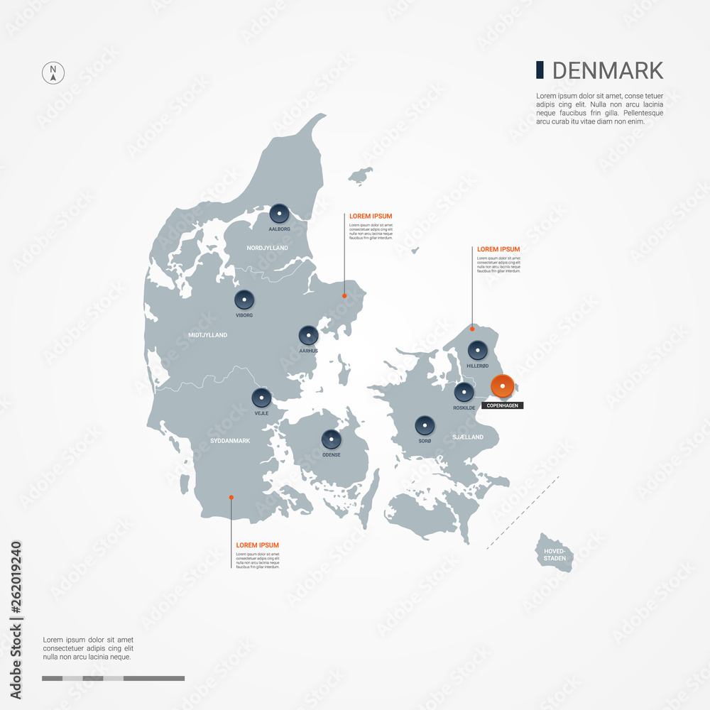 Denmark map with borders, cities, capital and administrative divisions ...