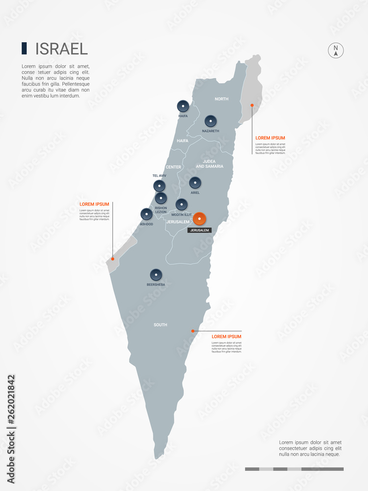 Israel map with borders, cities, capital and administrative divisions ...