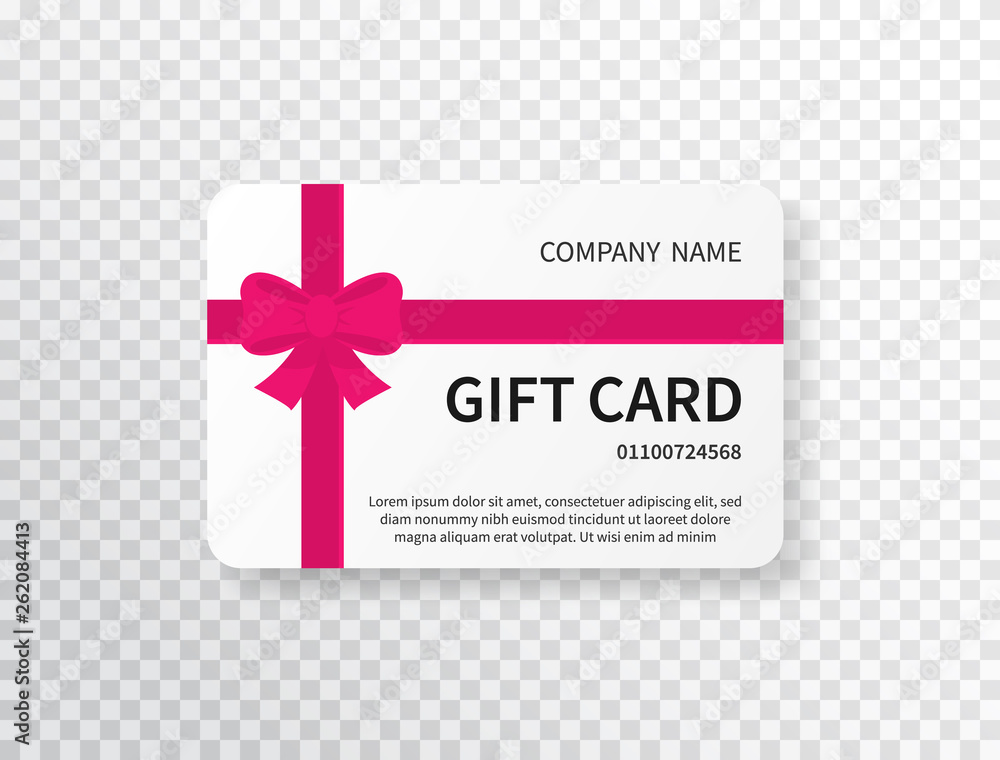 Gift card with pink bow and ribbon on transparent background. Gift ...