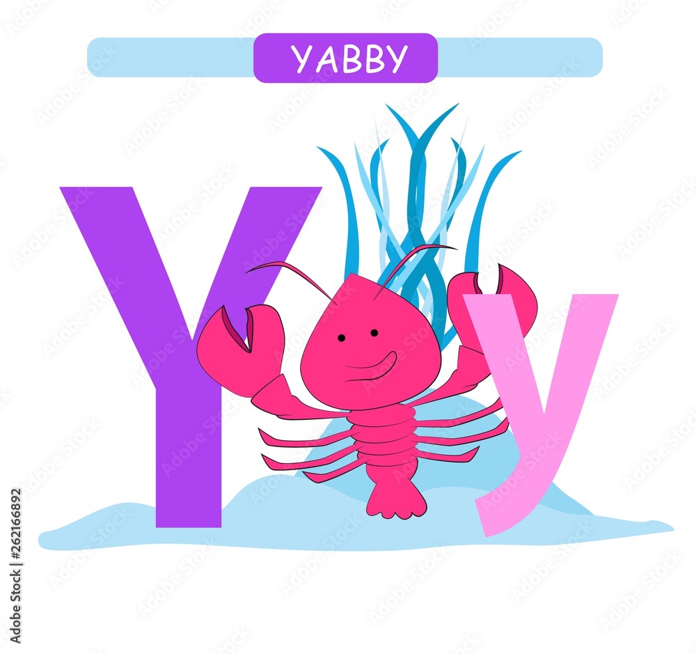 Letter Y and funny cartoon yabby. Animals alphabet a-z. Cute zoo ...