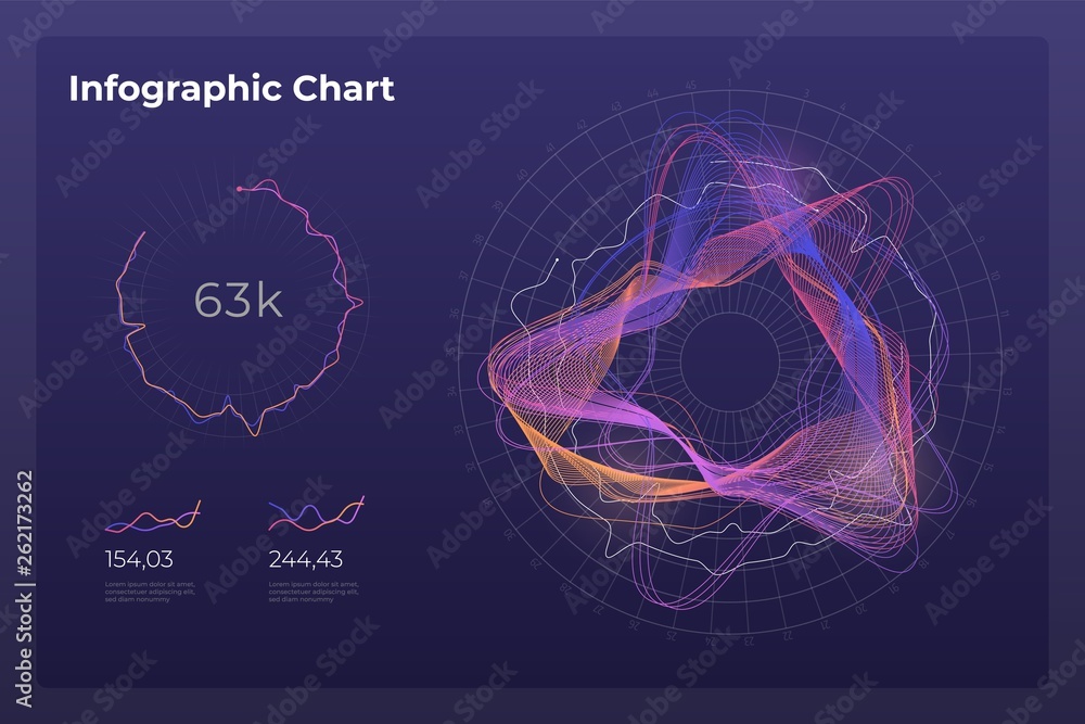 Dashboard infographic template with big data visualization. Pie charts ...