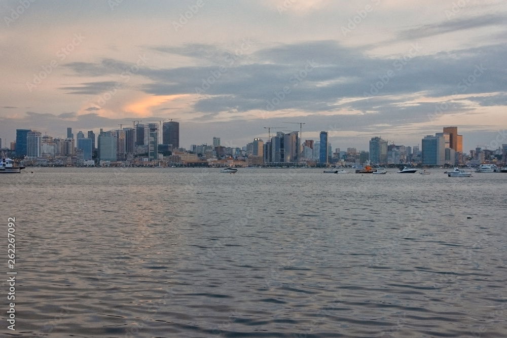 Luanda bay and seaside promenade at sunset, Marginal of Luanda, capital ...