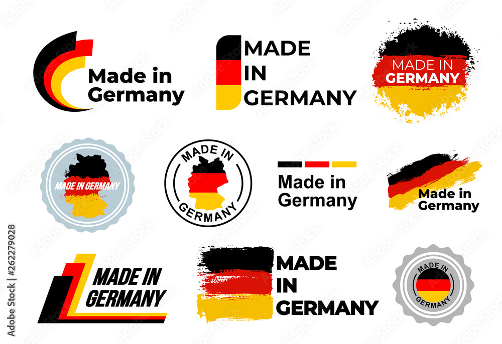 Made in Germany logo. Set of design German flag in map quality label ...