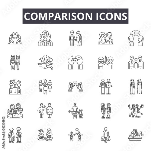 Comparison line icons, signs set, vector. Comparison outline concept ...